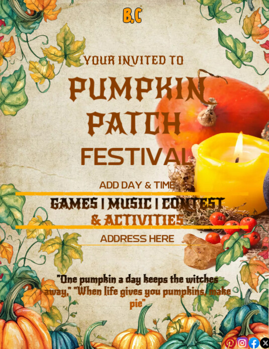 Joyful Pumpkin Patch Festival Poster | Autumn Event Invitation With Fun Activities Flyer (us ...